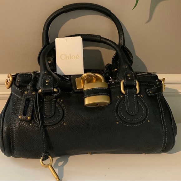 Chloe | Bags | Authentic Chloe Logo Paddington Shoulder Black Leather ...